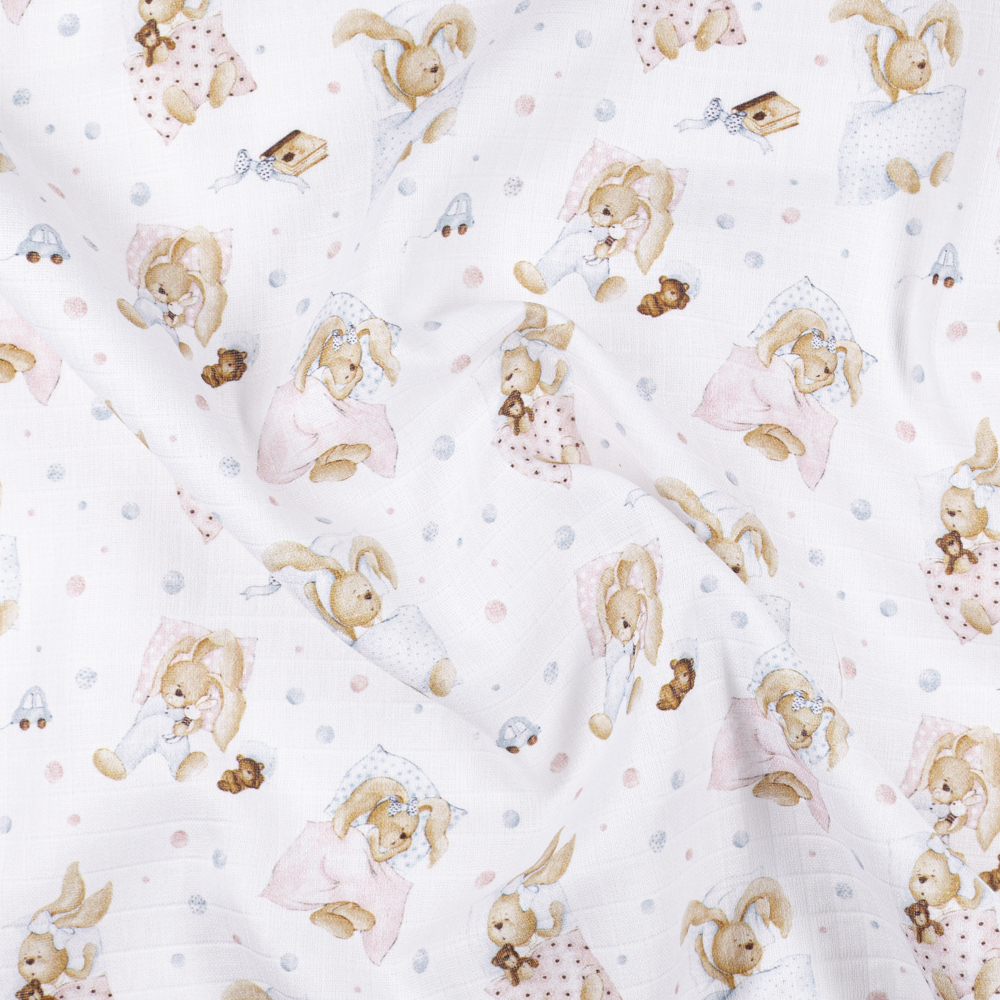 Fabric doggie bag IC008 Muslin Sleeping Rabbits White / Mlt Softened ...